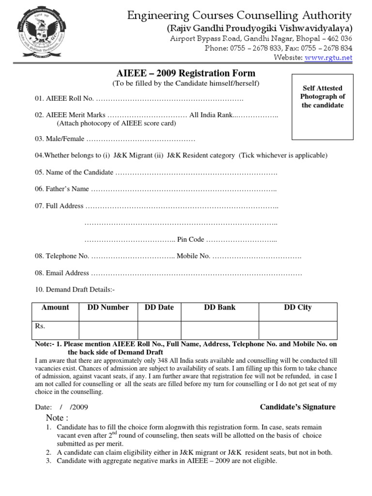 Aieee Registration Form25.06.09 | PDF | Business