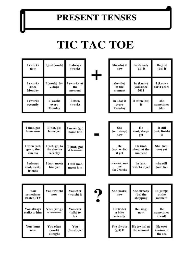 Present Tenses Tic Tac Toe Activities | PDF | Leisure