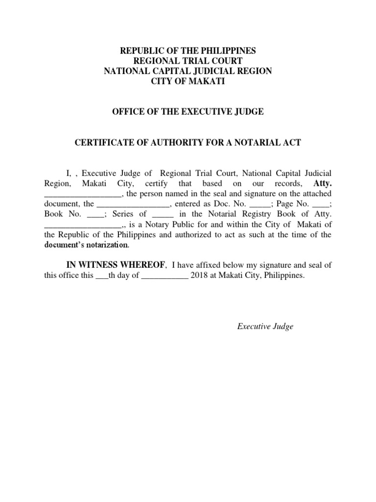 Certificate of Authority for a Notarial Act_19 July 2018