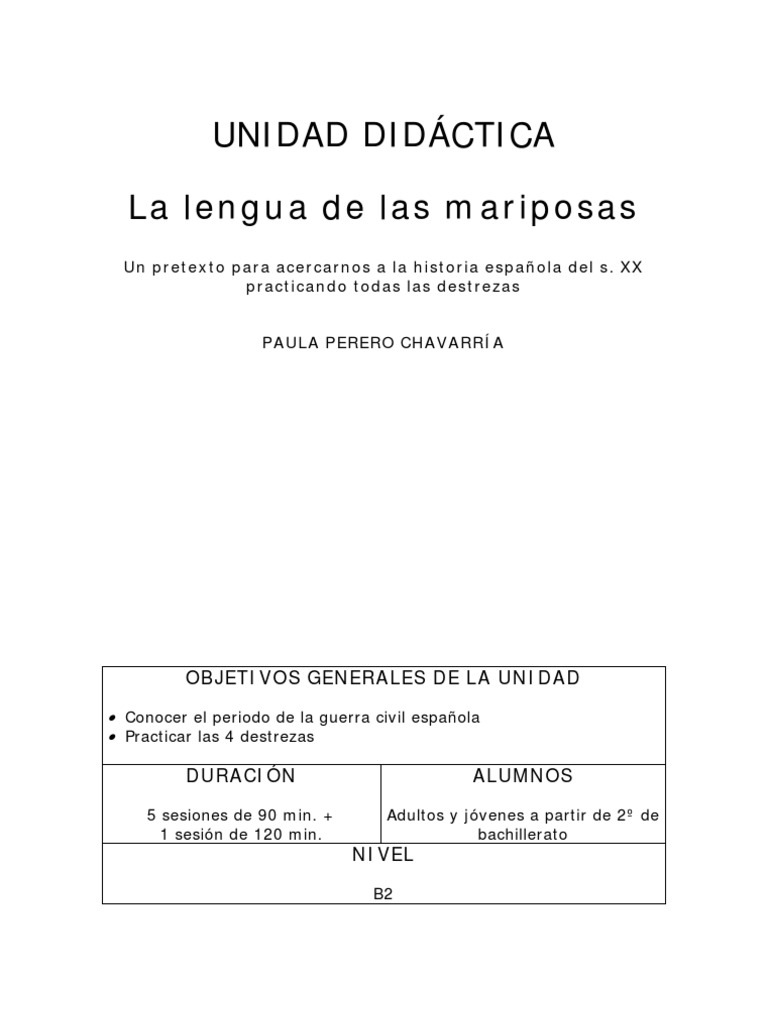 Unidad Didáctica: La Lengua de Mariposas | PDF