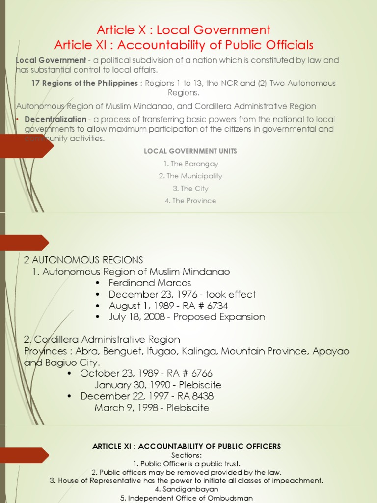 Article X: Local Government Article XI: Accountability of Public ...