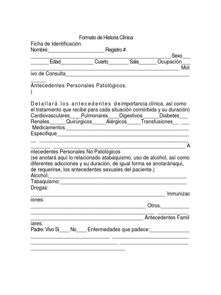 Formato de Historia Clínica | PDF | Historial médico | Clínica