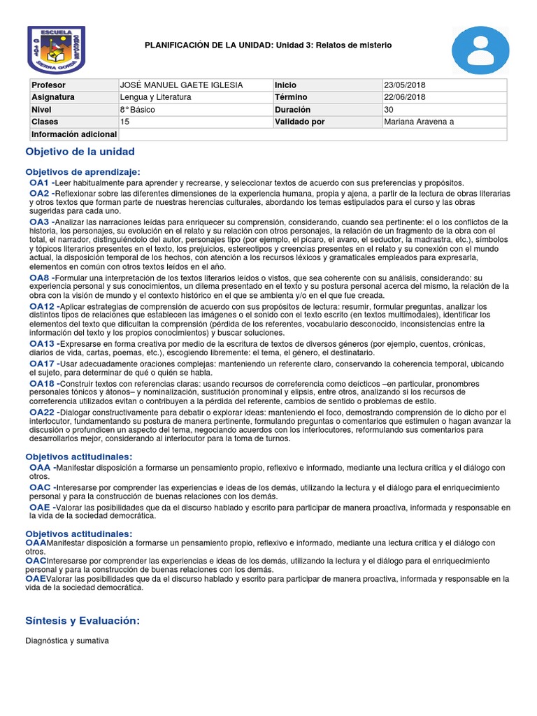 Planificación Unidad 3: Relatos de Misterio | PDF | Sherlock Holmes ...
