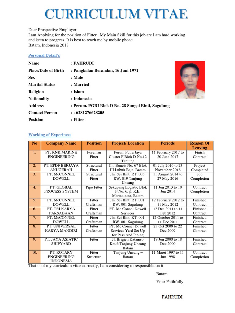 CV Fitter Fahrudi | PDF
