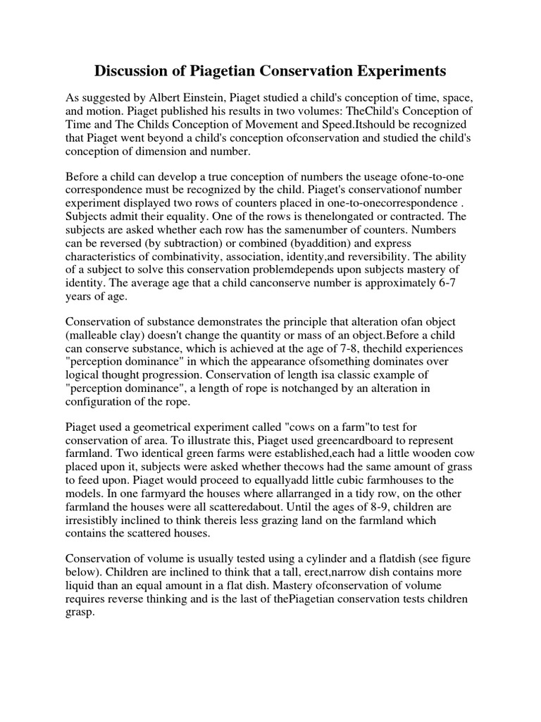 Discussion of Piagetian Conservation Experiments | PDF | Volume | Spacetime