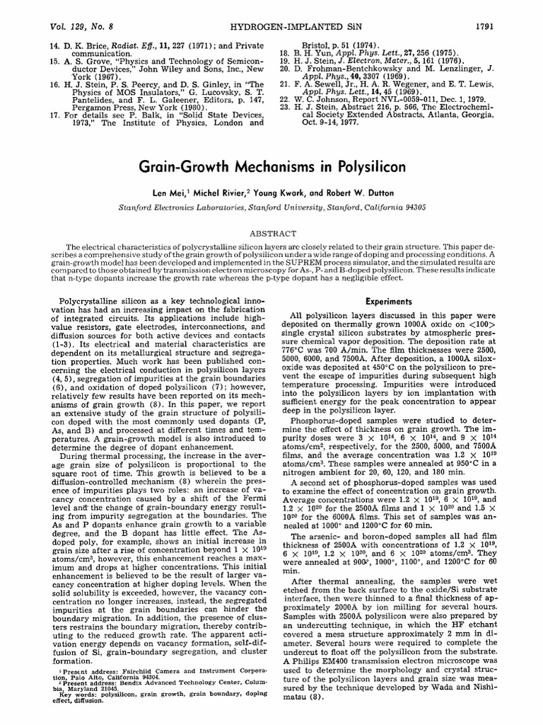 Grain Growth Mechanisms in Polysilicon | PDF | Condensed Matter ...