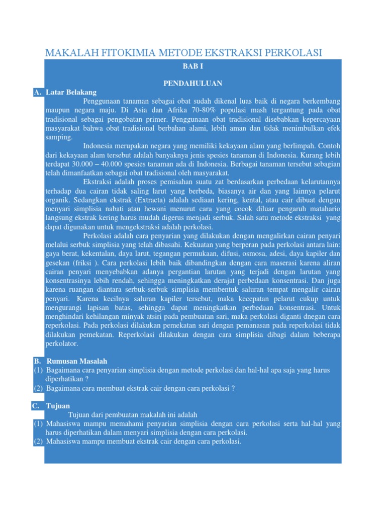 Makalah Metode Ekstraksi Perkolasi | PDF