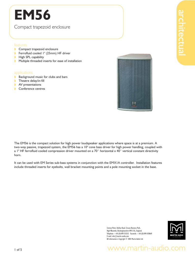 Martin Audio Em56 | PDF | Loudspeaker | Signal Processing