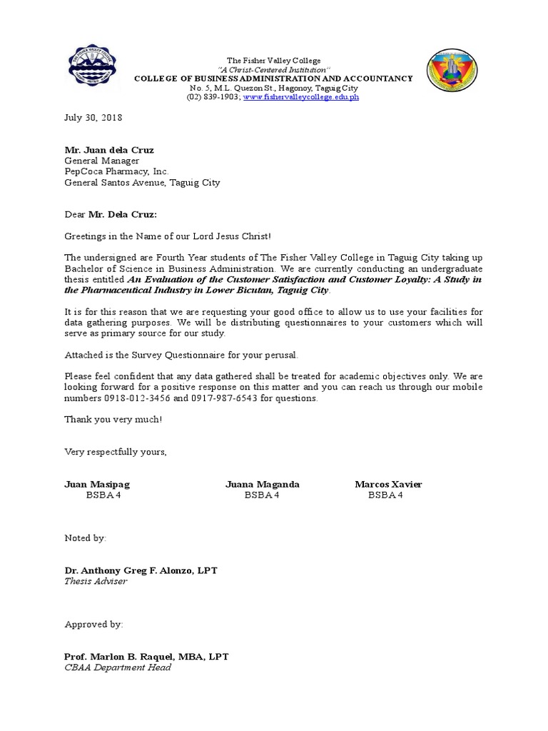 Request Letter To Distribute Questionnaires | PDF | Science | Business