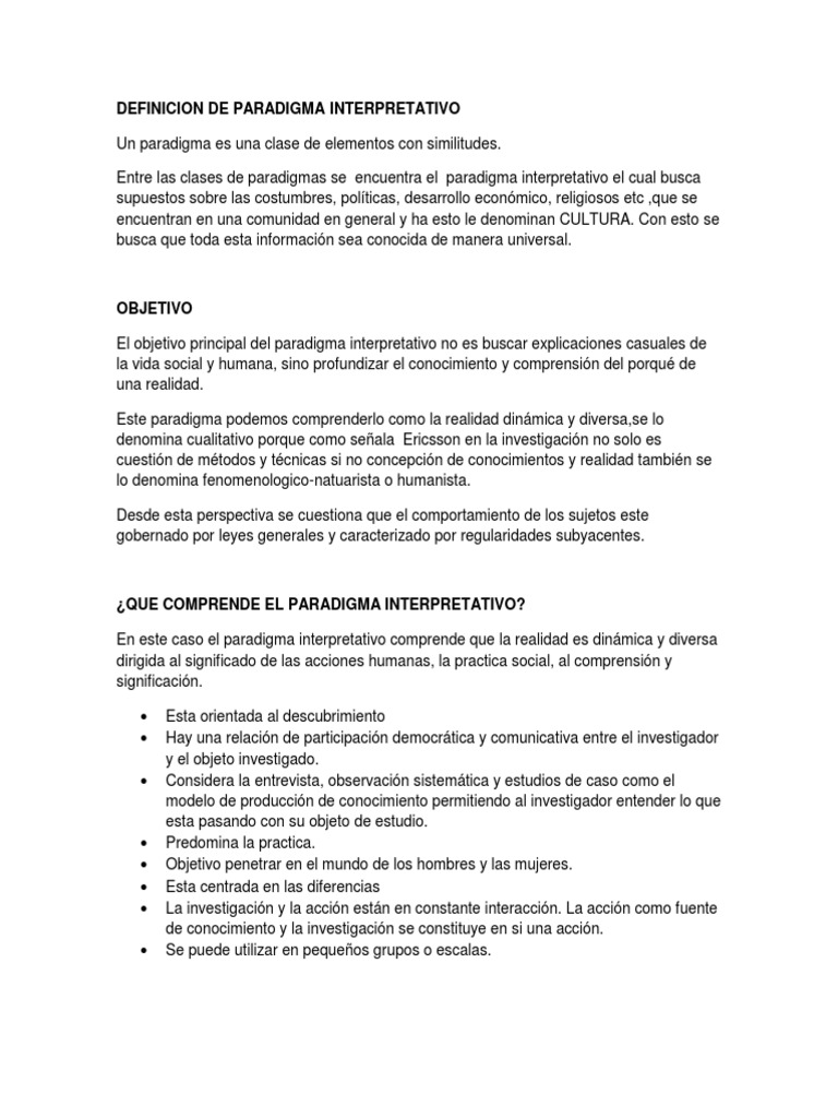 Definición del Paradigma Interpretativo | PDF | Paradigma | Conocimiento