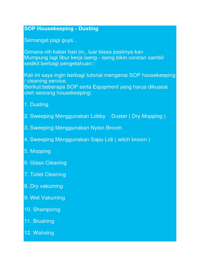 SOP Housekeeping | PDF