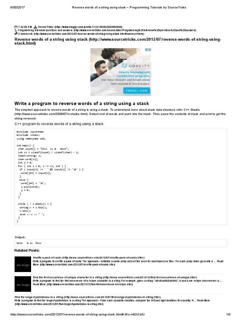 Reverse Words of A String Using Stack - Programming Tutorials by ...