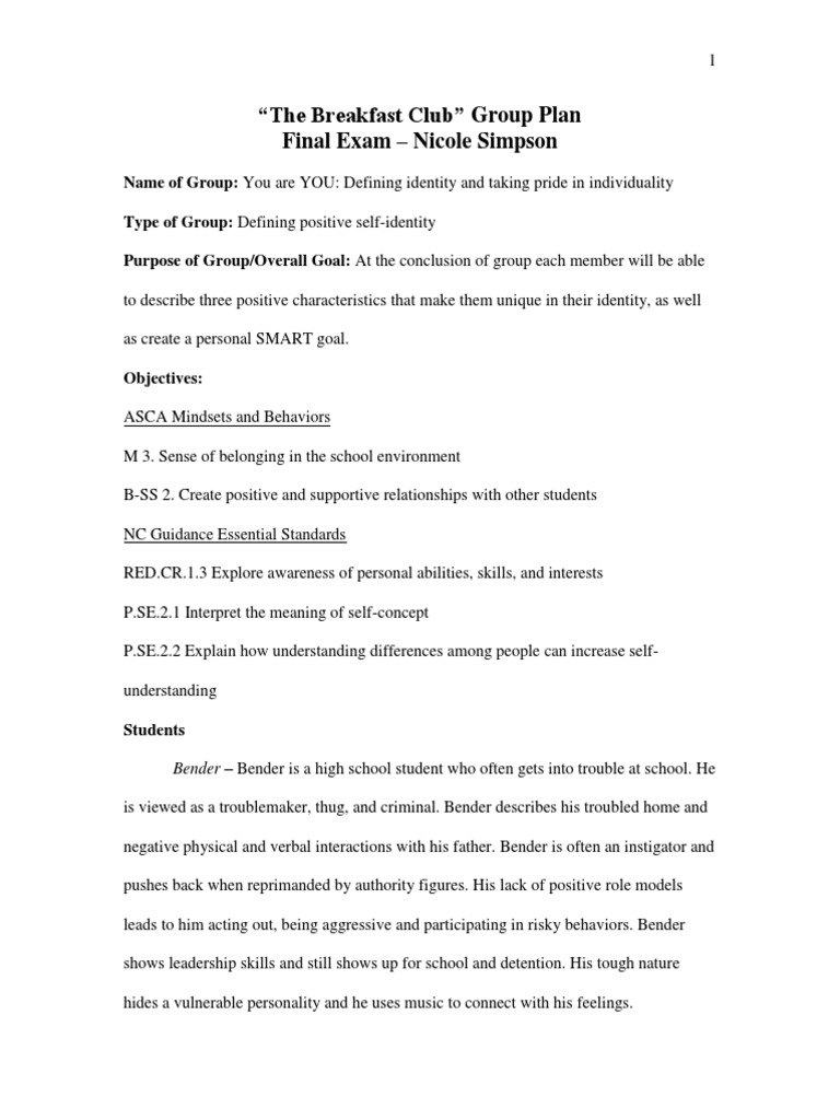 "The Breakfast Club" Group Plan Final Exam - Nicole Simpson | PDF ...