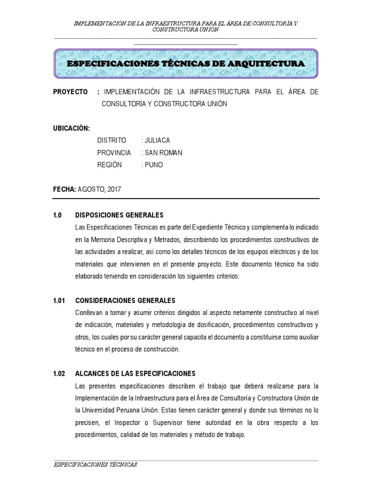 02.especificaciones Tecnicas Arquitectura | PDF | Hormigón | Aluminio