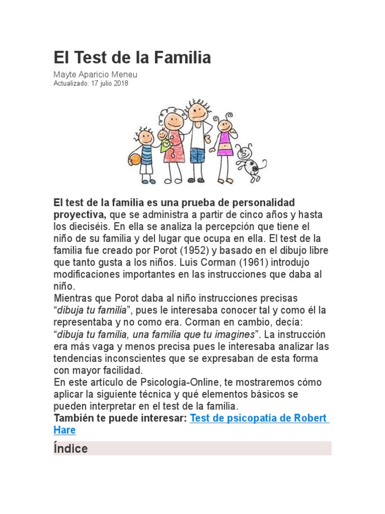 El Test de La Familia Es Una Prueba de Personalidad Proyectiva | PDF ...