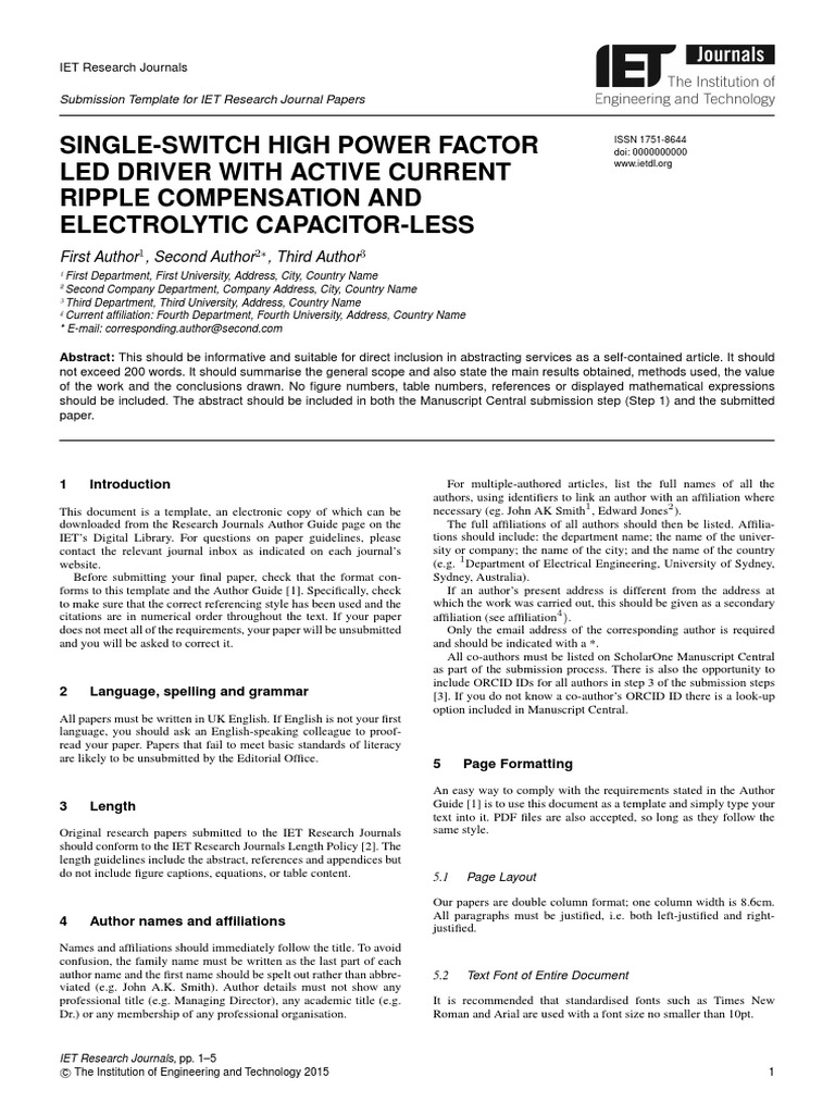 IET Submission DoubleColumn Template | PDF | Typefaces | Page Layout