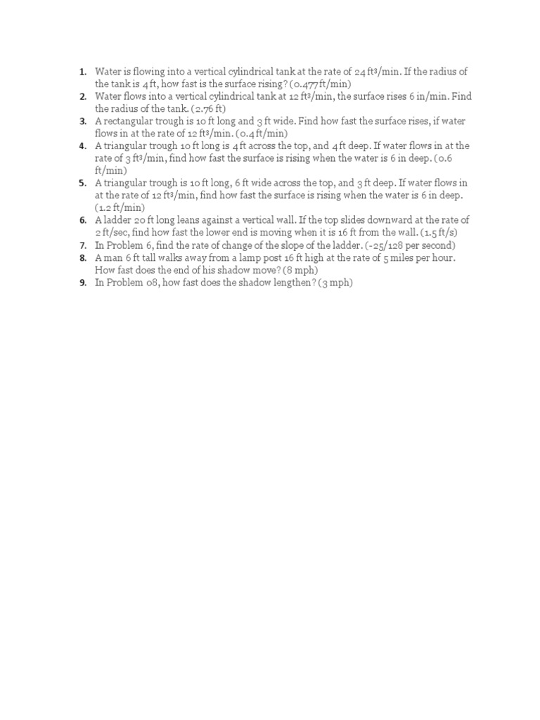 Rate Problems Calculus (From Mathalino) | PDF