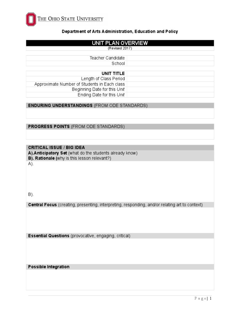 Art Class Unit Plan Template | PDF | Educational Assessment | Teachers