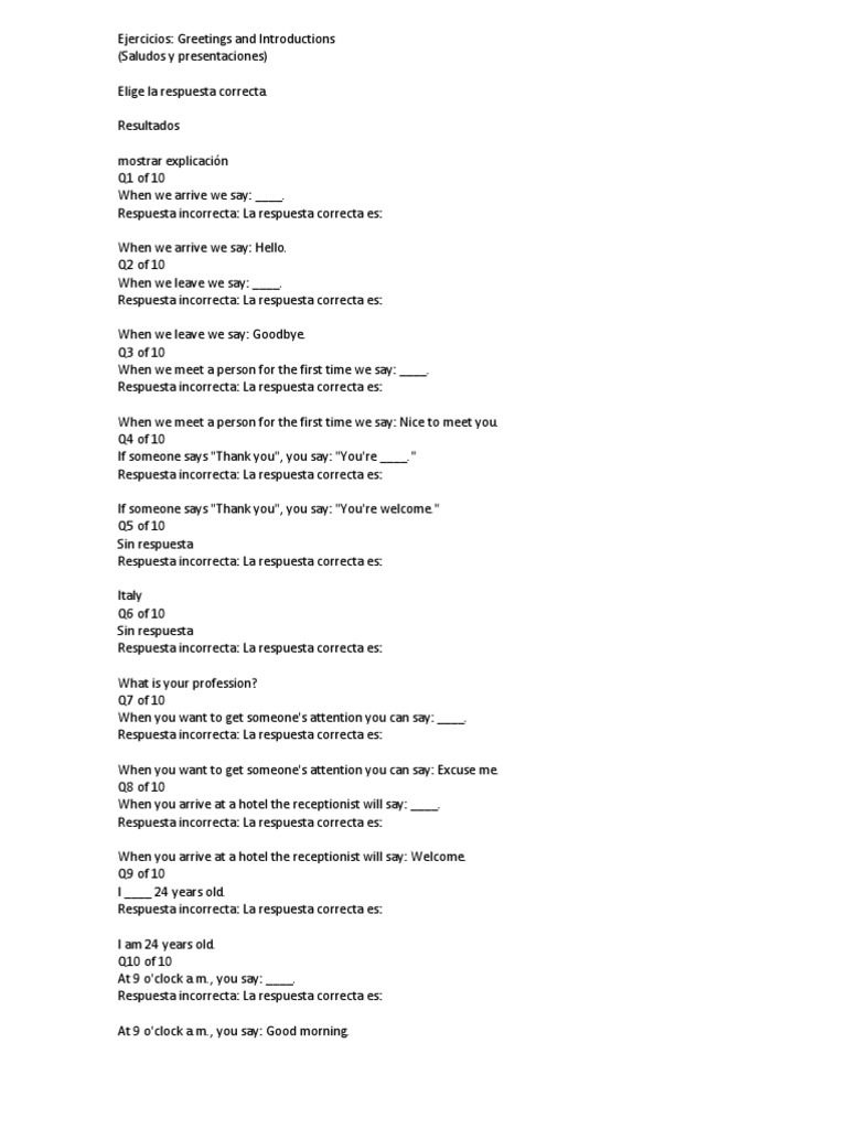 Ejercicios de Saludos y Presentaciones | PDF | Crecimiento personal y ...