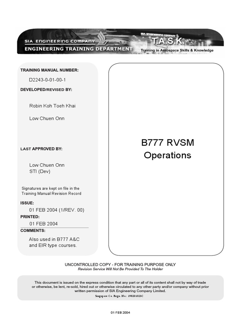 D2243-B777 RVSM Operations - TM | PDF | Aerospace Engineering | Aeronautics