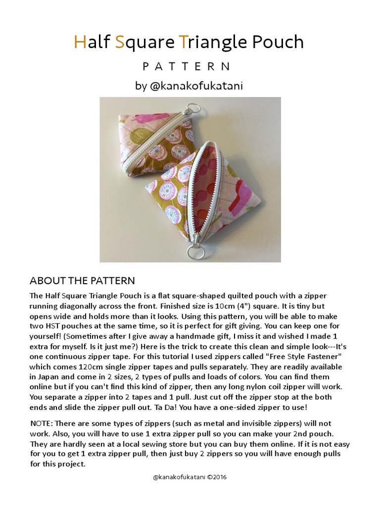 Half Square Triangle Pouch Pattern | PDF | Seam (Sewing) | Manufactured ...