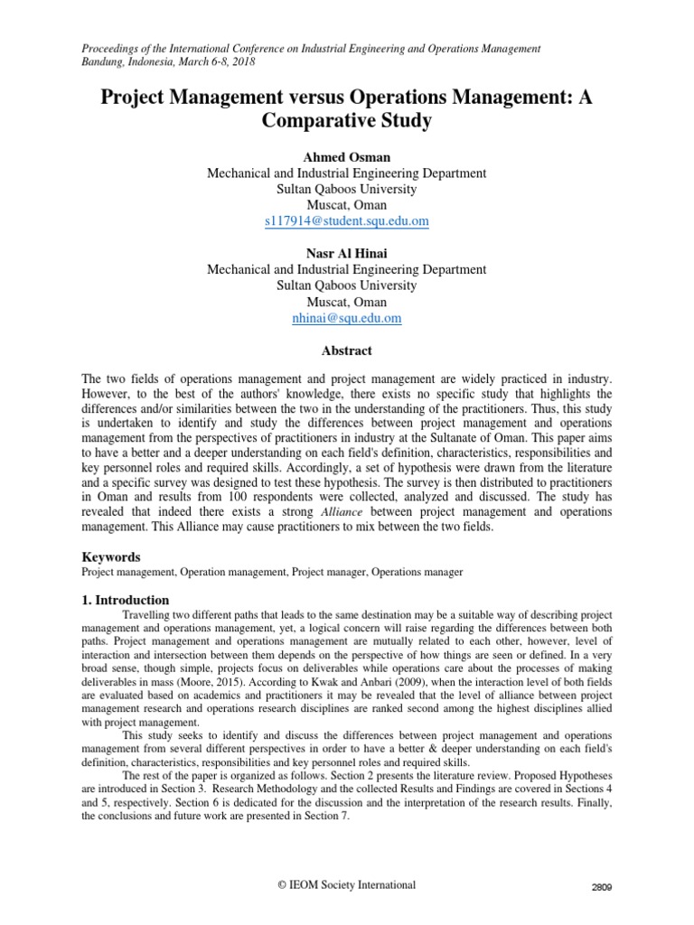 Project Management Versus Operations Management | PDF | Survey ...