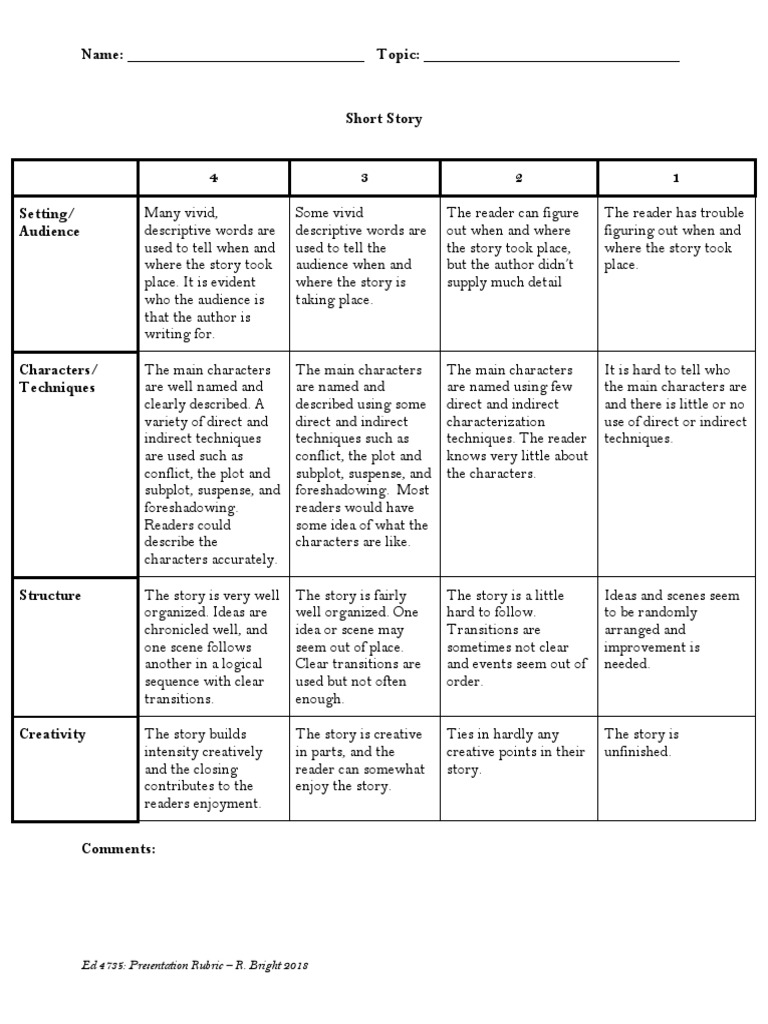 Short Story Presentation Rubric | PDF | Plot (Narrative)