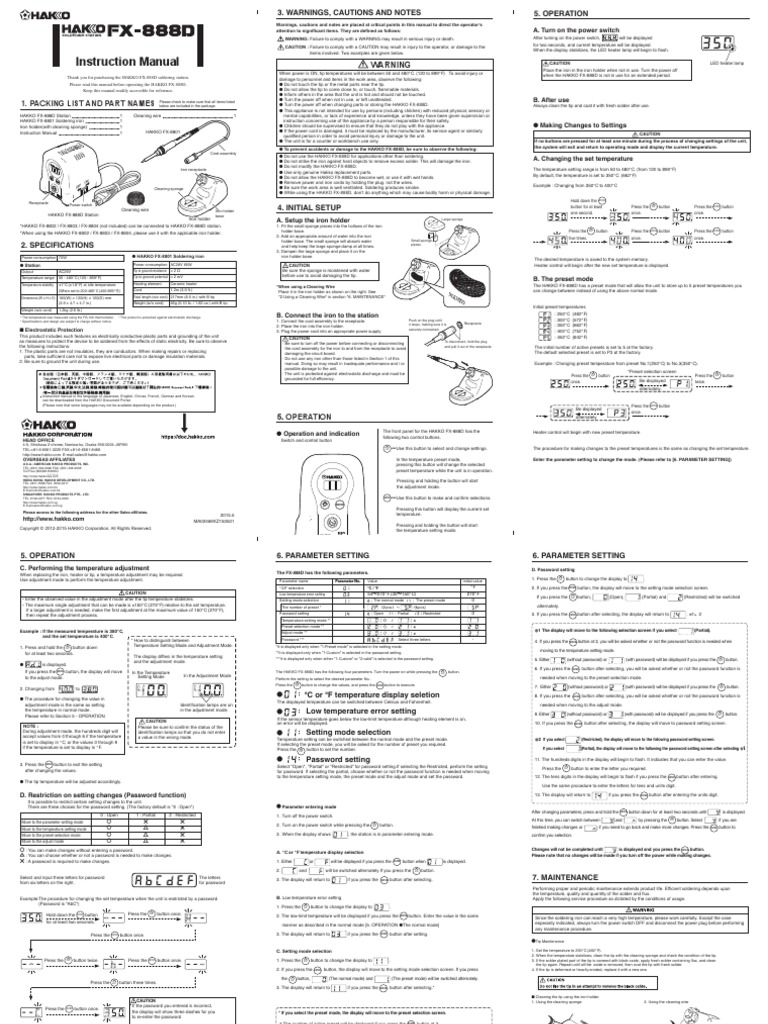 Manual Hakko Soldering fx-888d | PDF | Electrical Connector ...