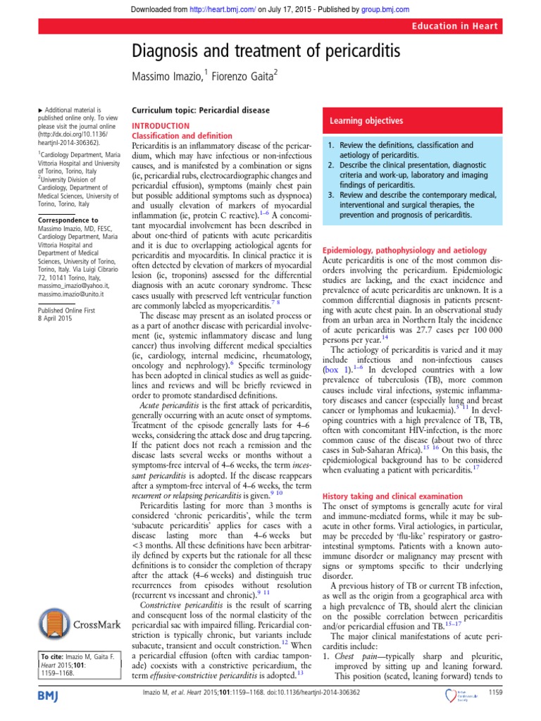 Diagnosis and Treatment of Pericarditis: A Review of Definitions ...