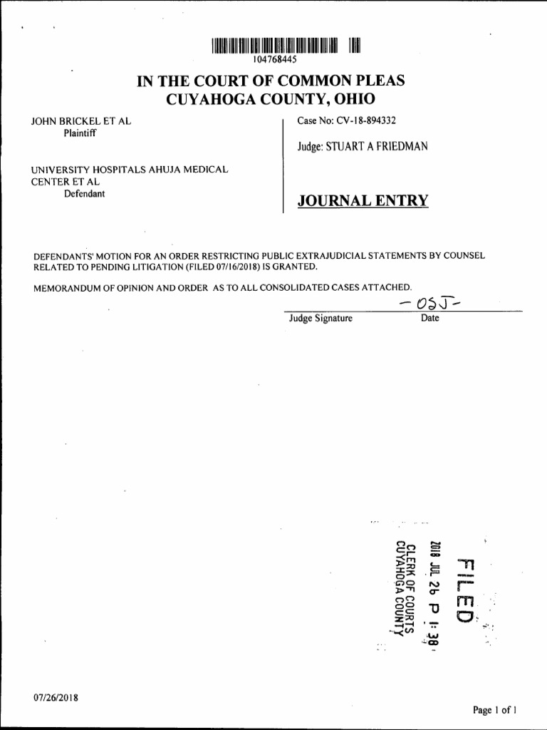 University Hospitals Granted Gag Order | PDF | Prejudice (Legal Term ...