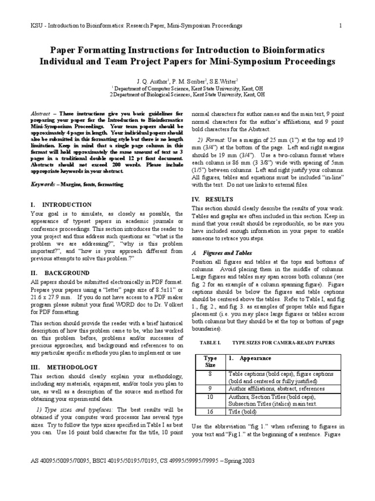 Paper Formatting Instructions For Introduction To Bioinformatics ...