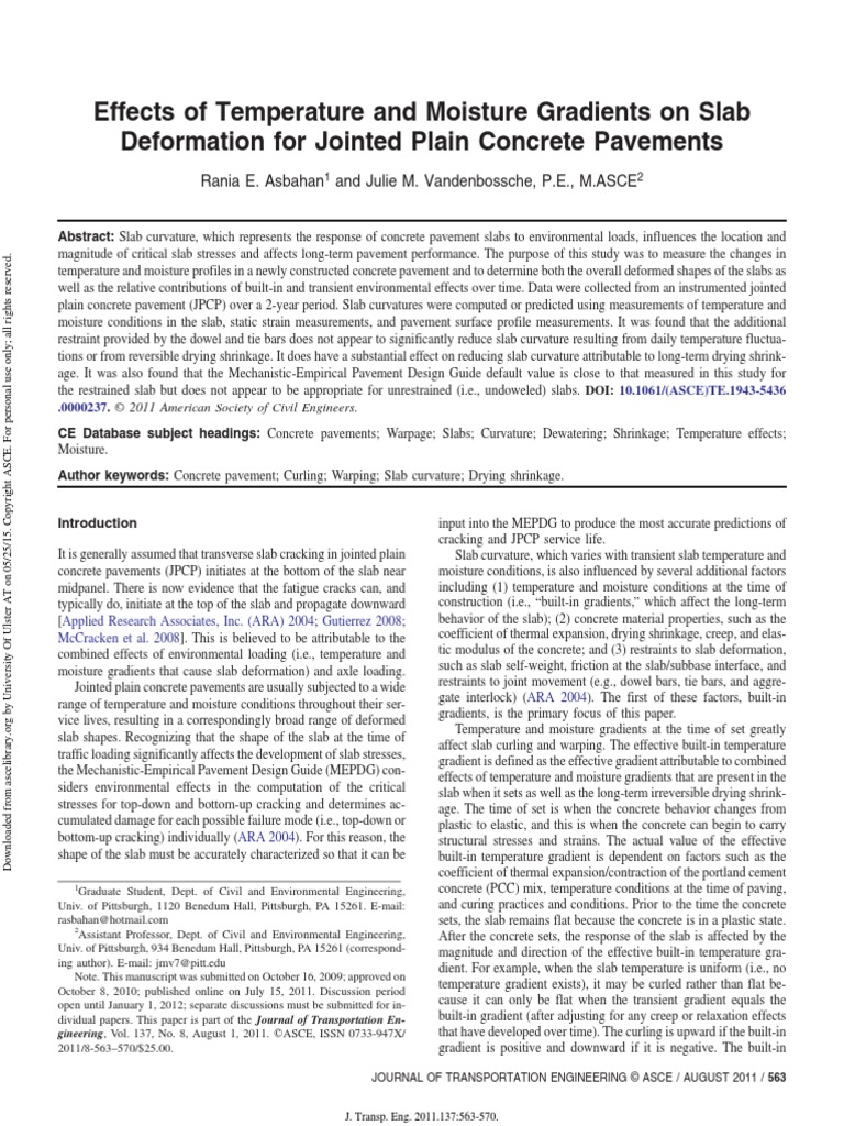 Effects of Temperature and Moisture Gradients On Slab Deformation For ...