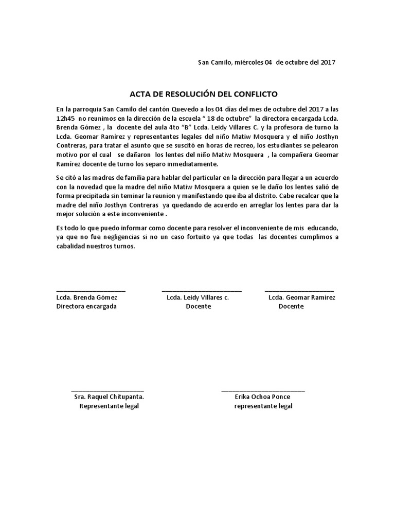 Acta de Resolucion de Conflicto Leidy | PDF