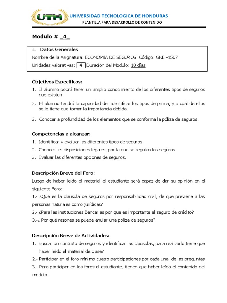 Modulo 4 Generalidades Del Contrato de Seguros | PDF | Póliza de seguros | Reaseguro