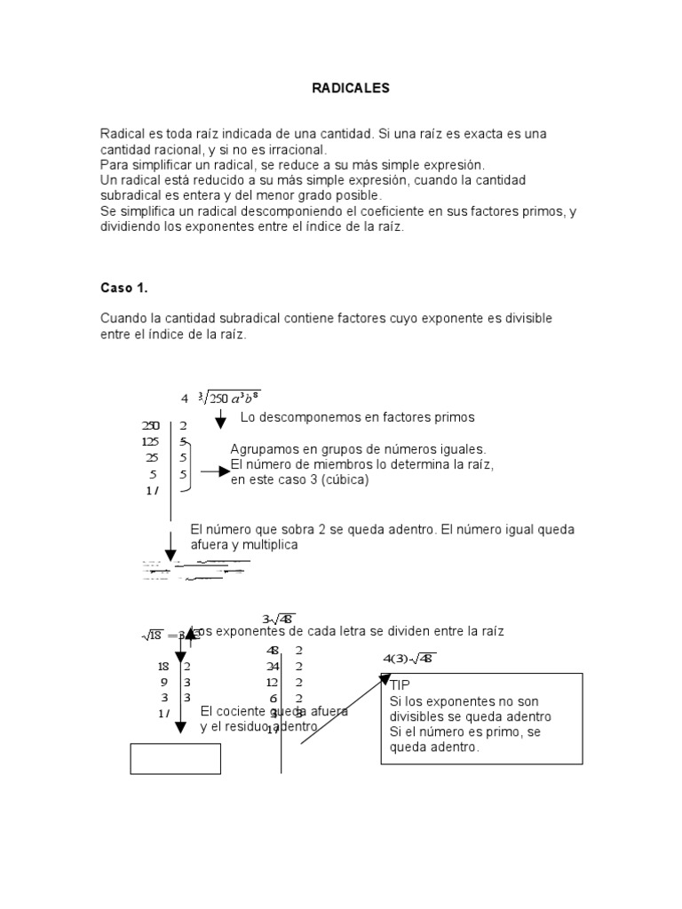 Simplificación y Operaciones con Radicales | PDF | Multiplicación ...