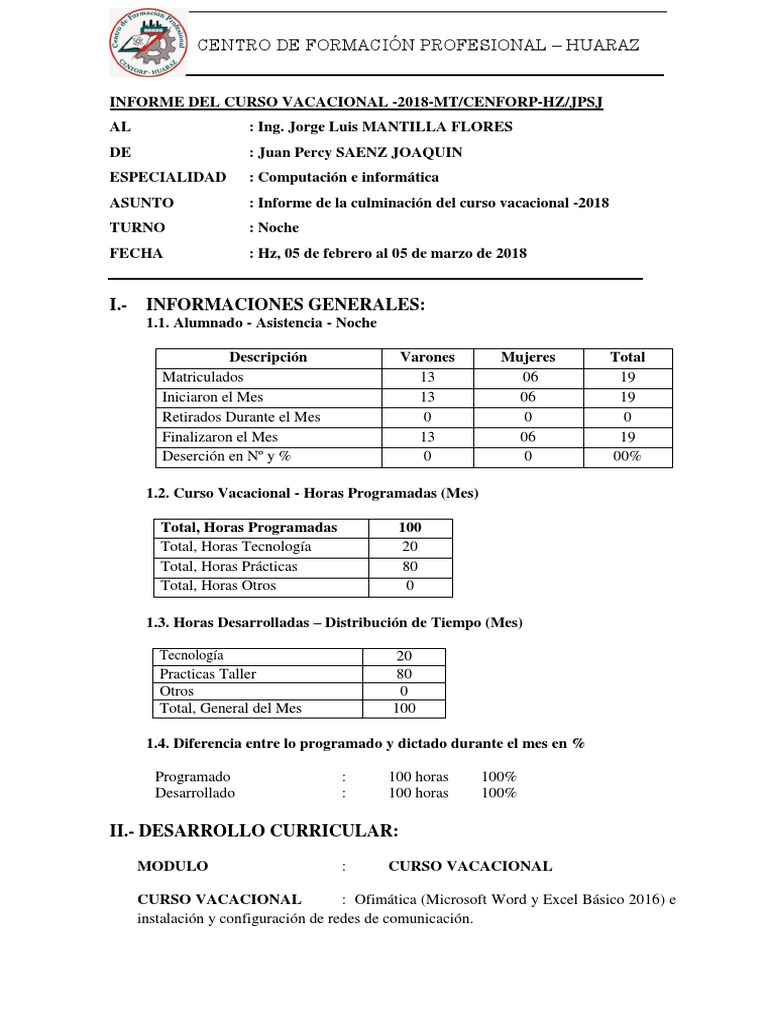 Informe 2018 | Microsoft Word | Microsoft Excel