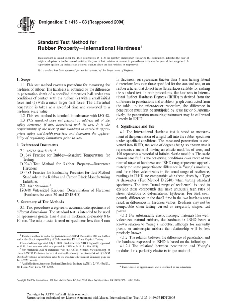 ASTM D1415 Standard Test Method For Rubber Property - International ...