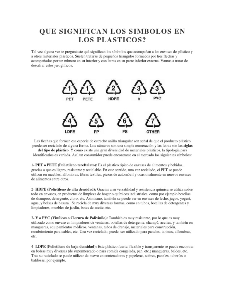 Que Significan Los Simbolos en Los Plasticos | PDF | El plastico ...