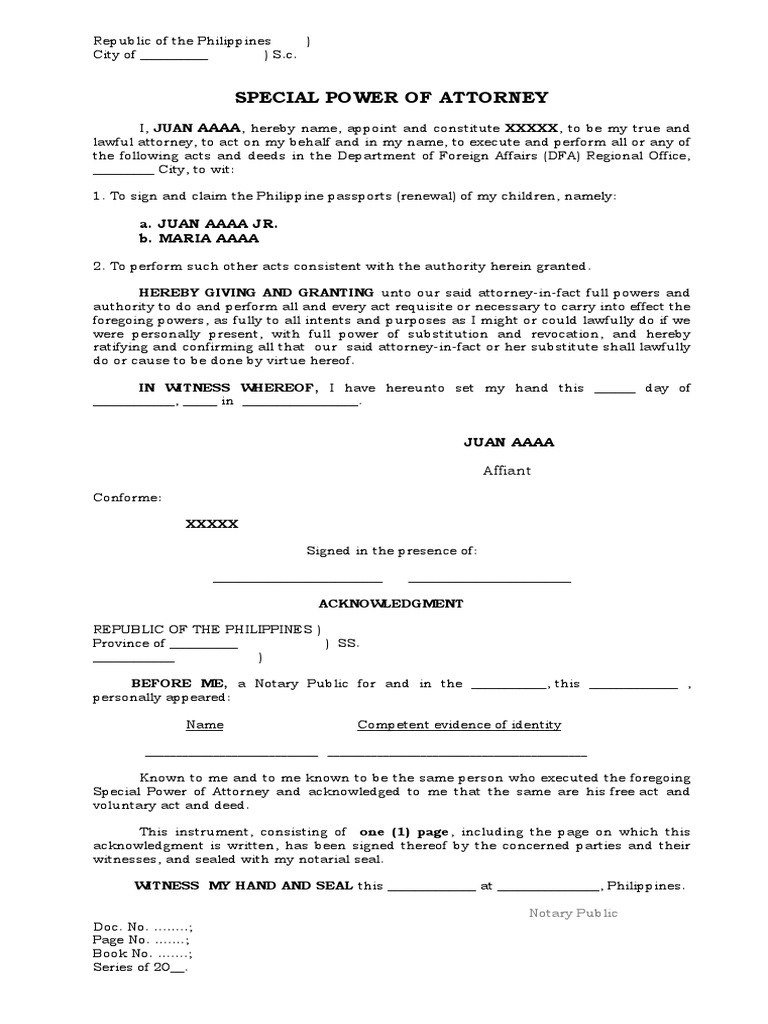 SPA To Claim Passport | PDF | Power Of Attorney | Official Documents