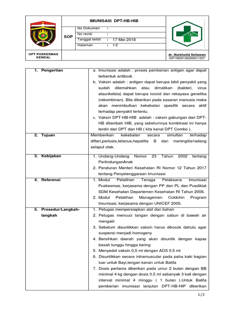 Sop Imunisasi Dpt-Hb-Hip 10 | PDF