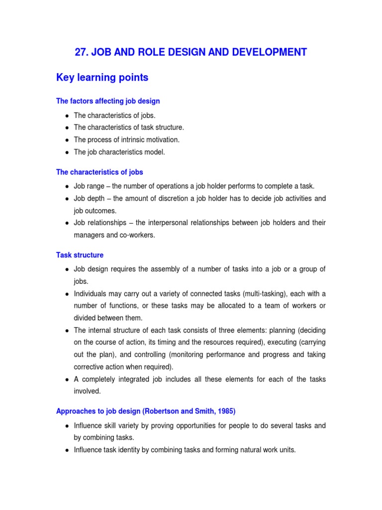 Job Design and Role Development Guide | PDF | Action (Philosophy ...