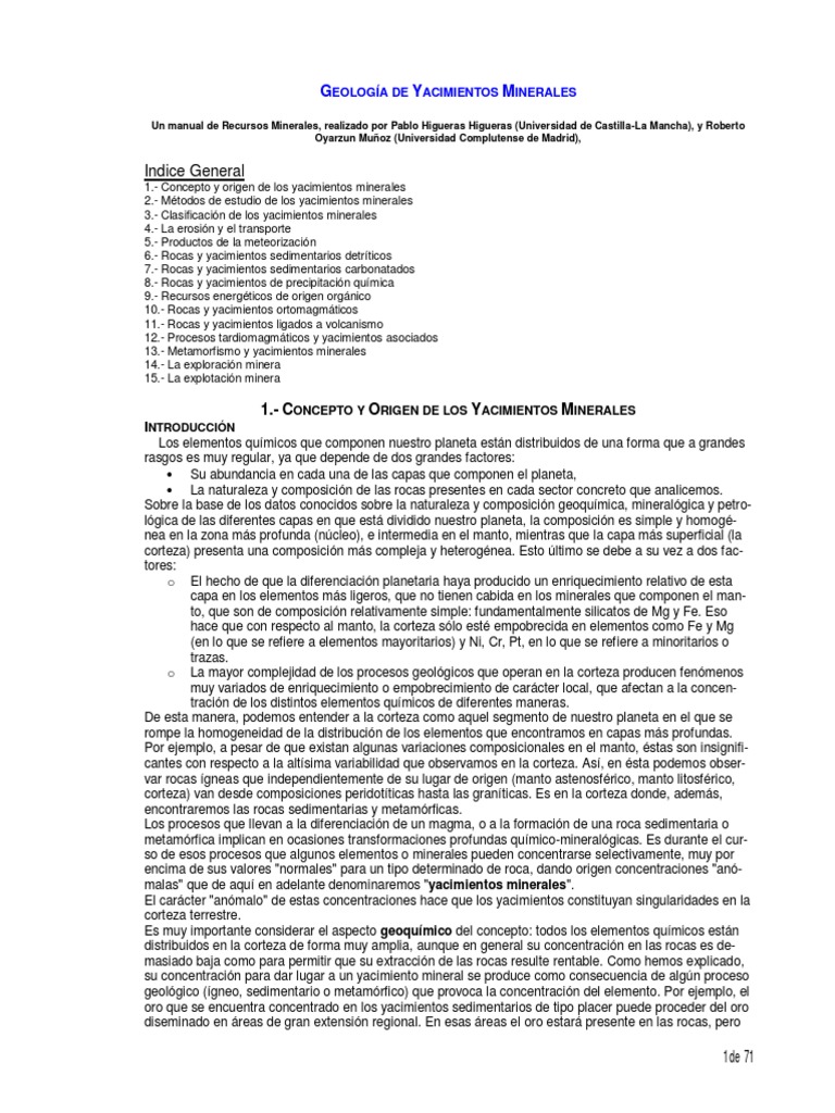 Yacimientos Minerales PDF | PDF | Magma | Roca (geología)