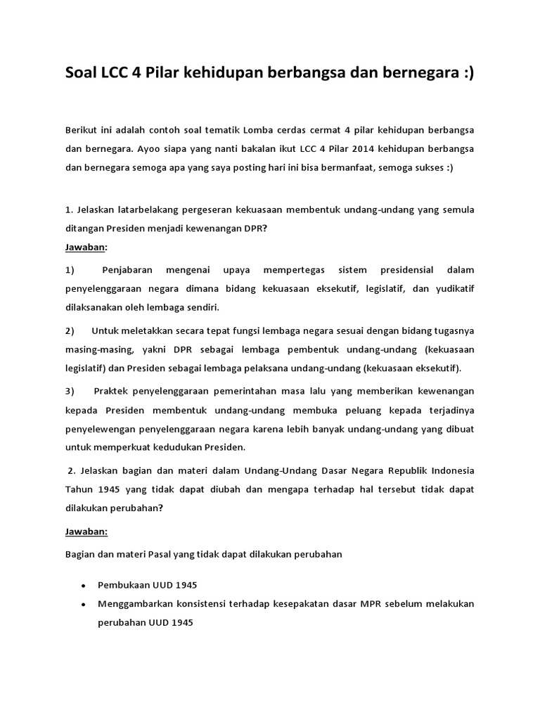 Soal LCC 4 Pilar Kehidupan Berbangsa Dan | PDF