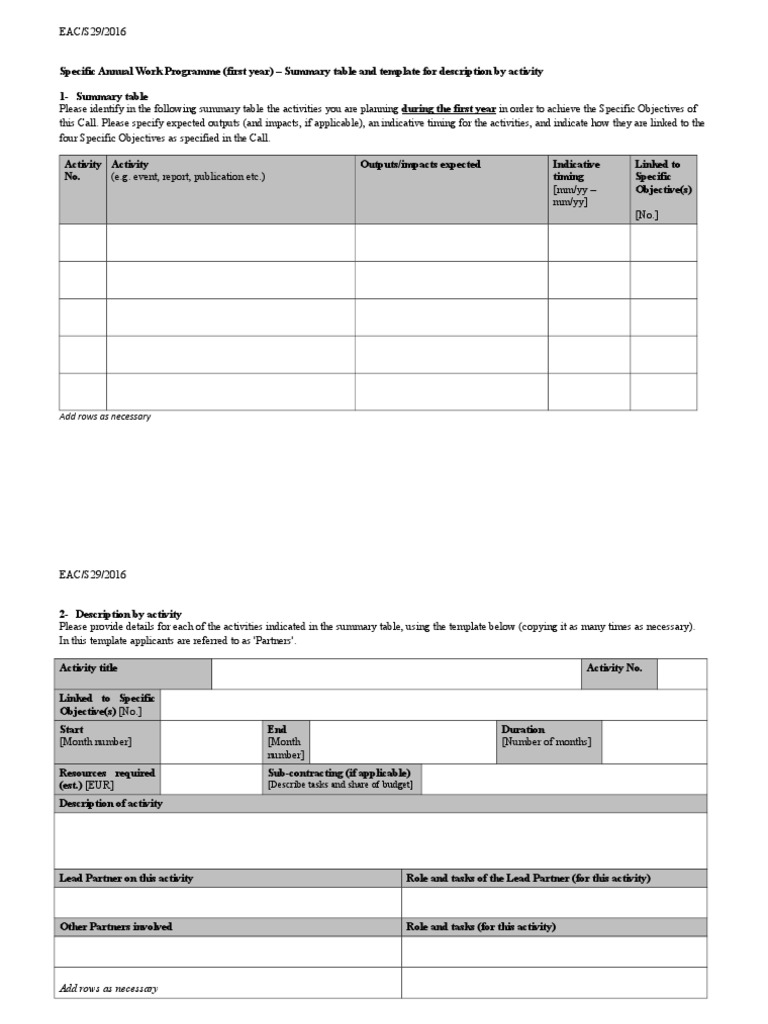 2016 Eac S29 Work Programme Template en | PDF