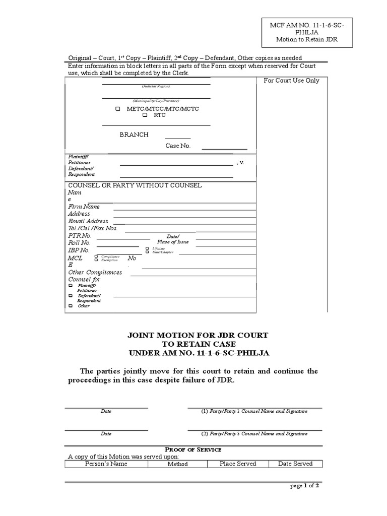 MCF Am No. 11-1-6-Sc-Philja Motion To Retain JDR | PDF | Common Law ...