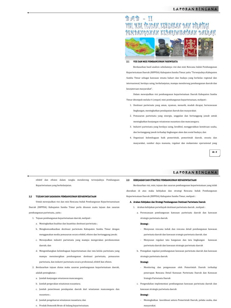 Bab Ii Visi, Misi, Tujuan, Kebijakan Dan Strategis Pembangunan Kepariwisataan Daerah | PDF