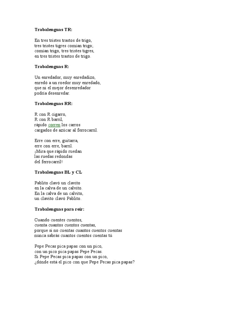 Trabalenguas TR | PDF | Clásicos