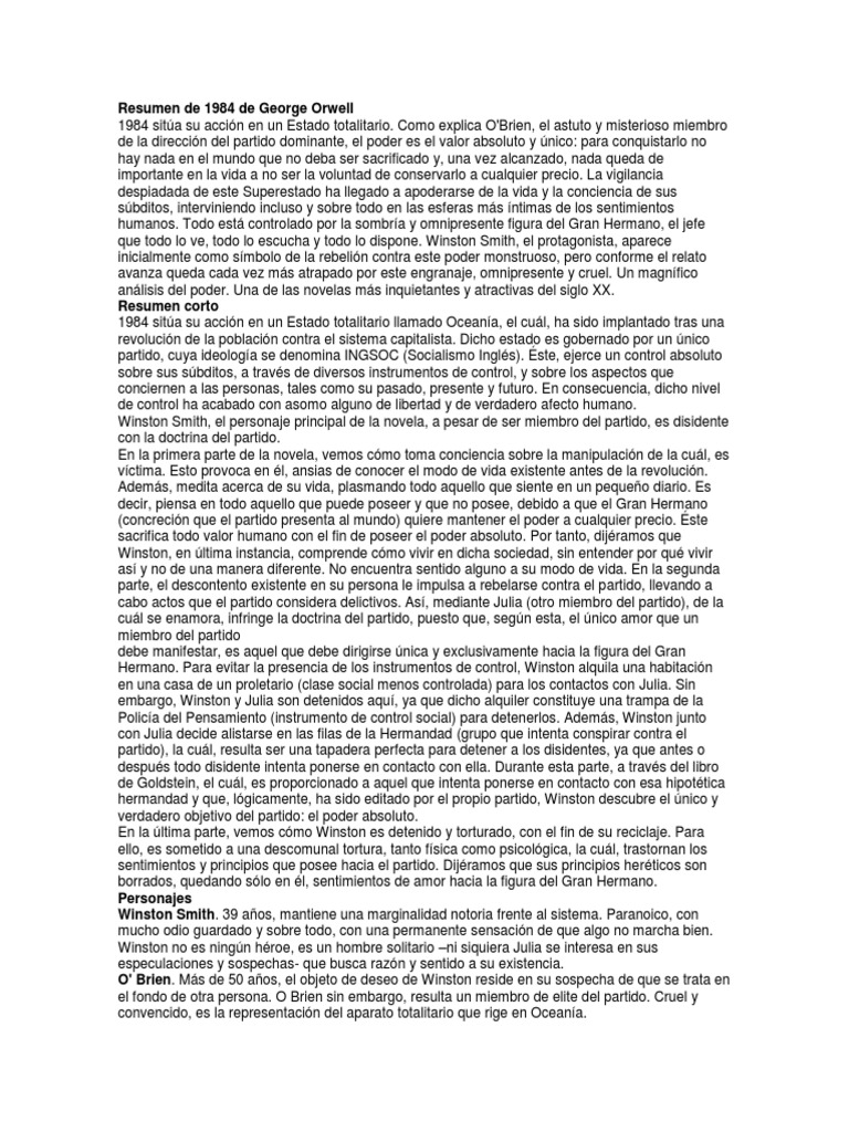 Resumen Libro 1984 | PDF | Agitación