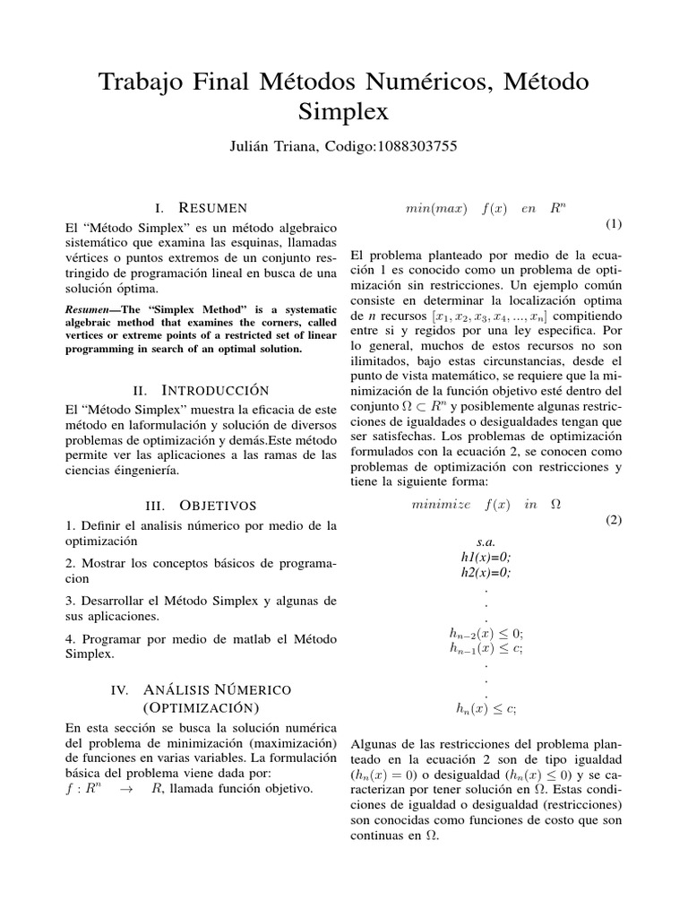 MetoDo Simplex - Codigo Matlab | PDF | Optimización Matemática ...