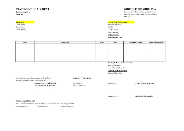Statement Of Account Format